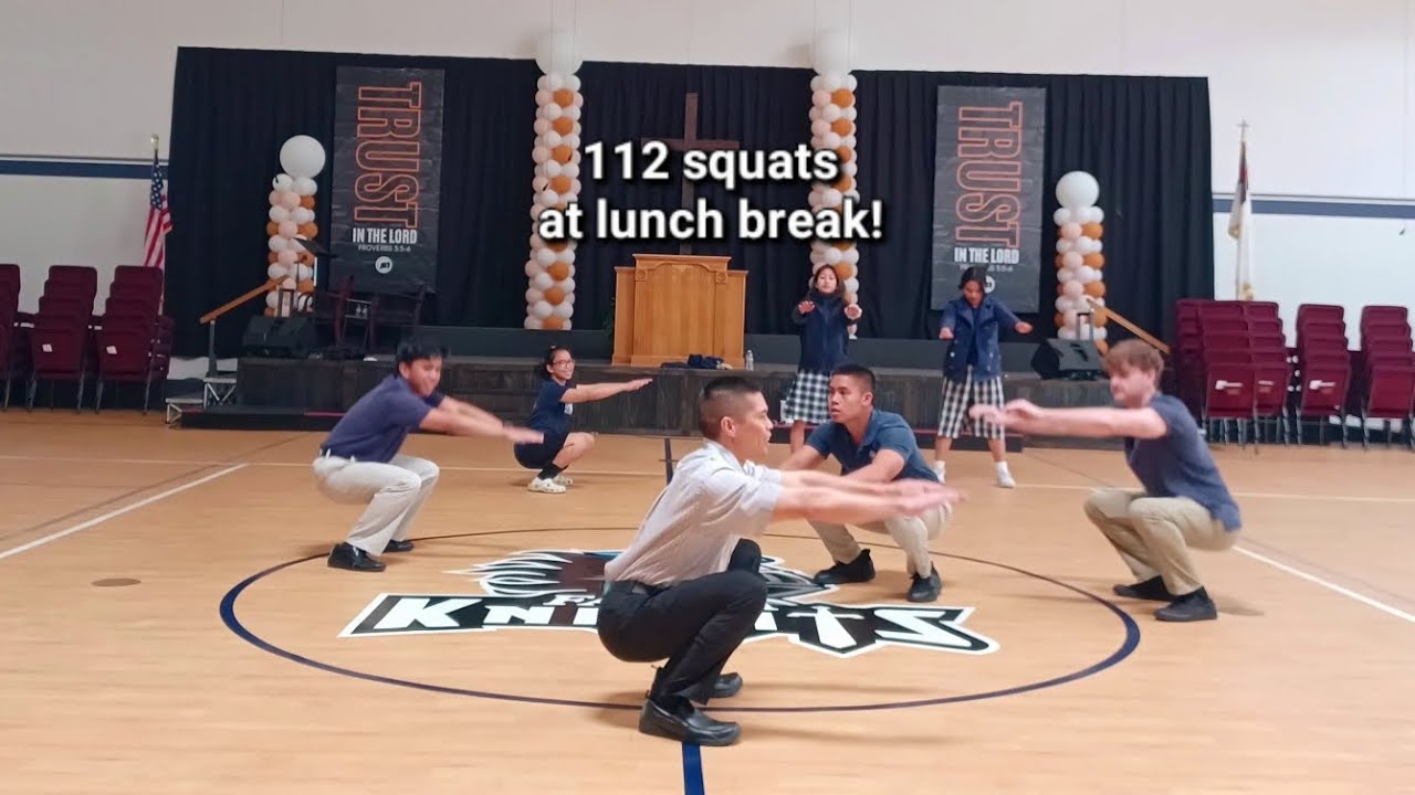 112 squats with my students at lunch break! - YouTube