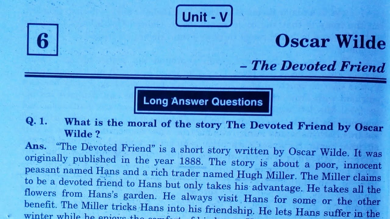 The Devoted Friend by Oscar Wilde Long Answer Type Questions | the ...