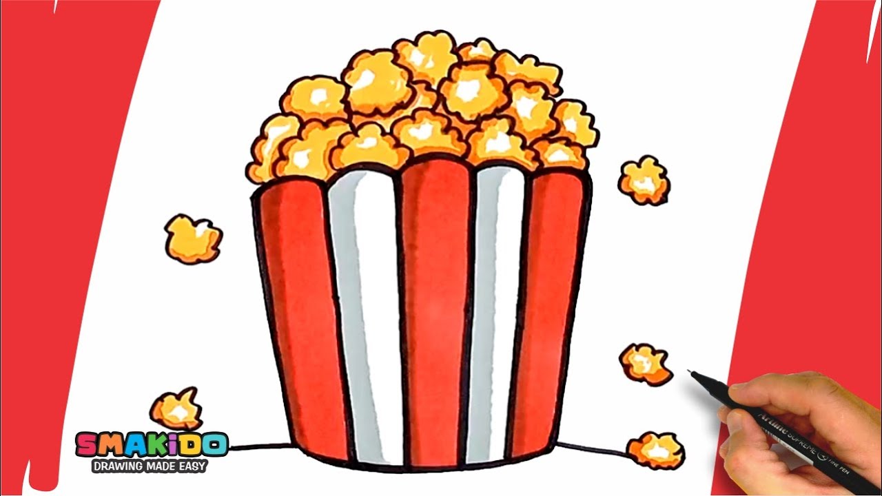 How To Draw a Popcorn For Kids | Easy Popcorn Drawing and Coloring ...
