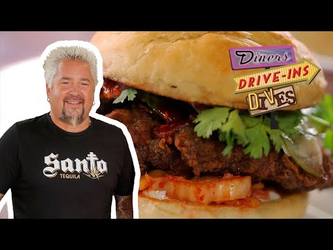 Guy Fieri Eats a DOUBLE-Fried Chicken Sandwich | Diners, Drive-Ins and Dives | Food Network