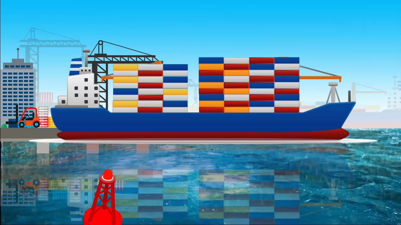 Cargo Ship Container Cartoon - Free Cartoon Background Loop - Dibujo ...