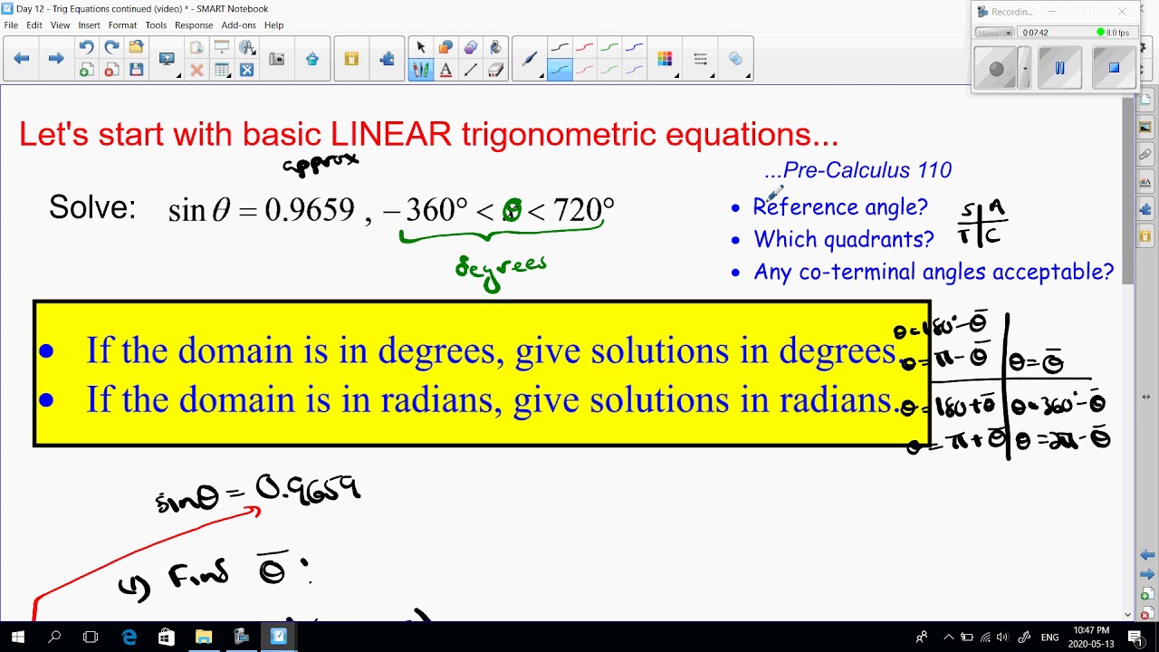 4.7 - Trig Equations (linear) - Youtube