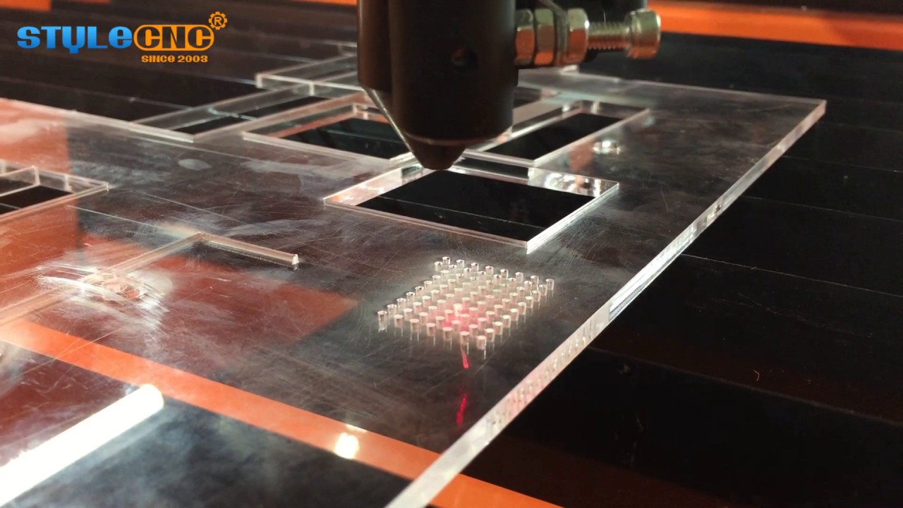 Acrylic laser cutting machine cutting 1mm small hole on acrylic - YouTube