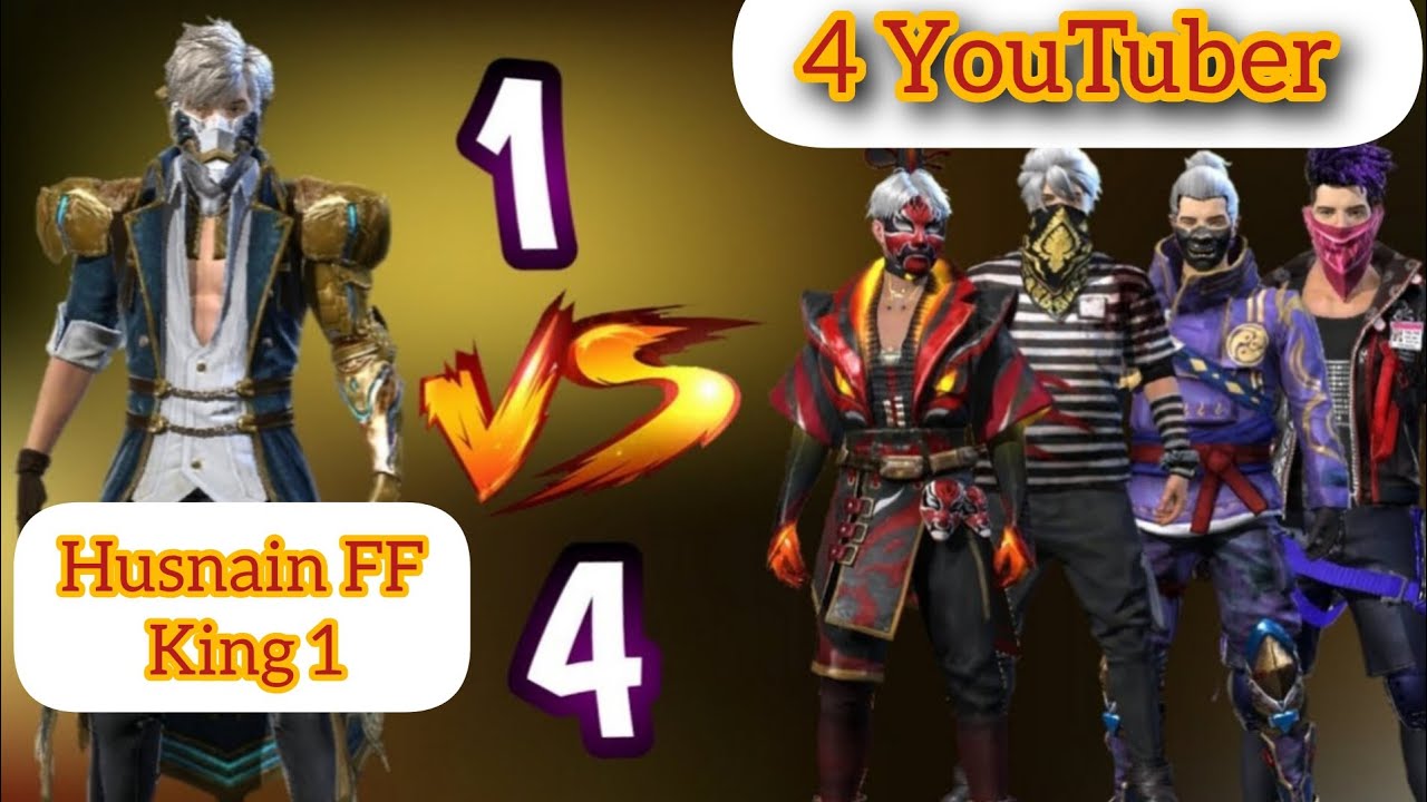 1 VS 4 😳 With 4 YouTubers 👿 1 VS 4 in free fire 🔥 New Challenge costume ...