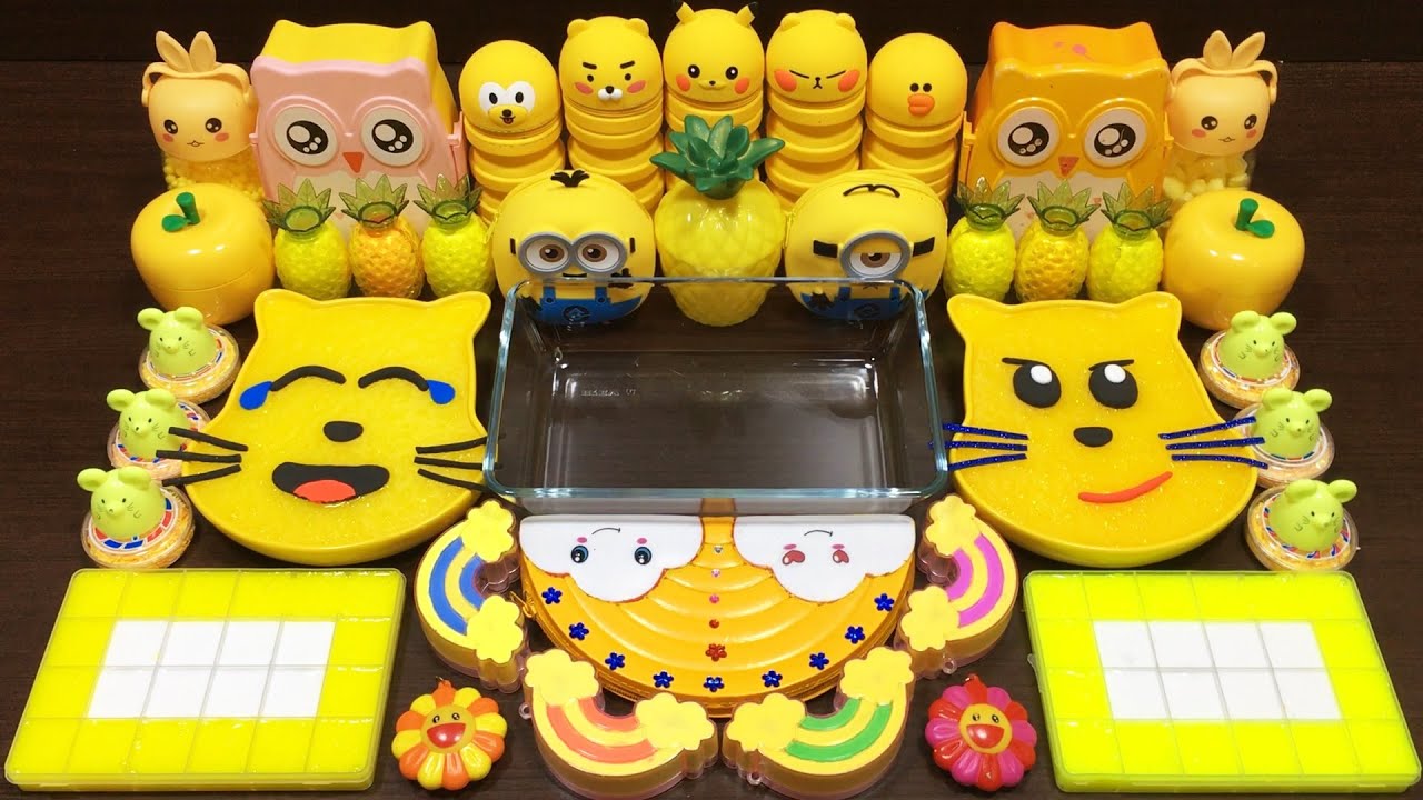 SPECIAL YELLOW SLIME | Mixing Makeup and Floam into Slime #579 - YouTube