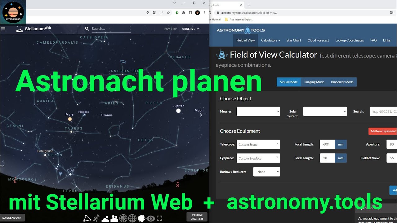 Objekte und Equipment planen 🤓 mit Stellarium Web und astronomy.tools [Astronomie ...