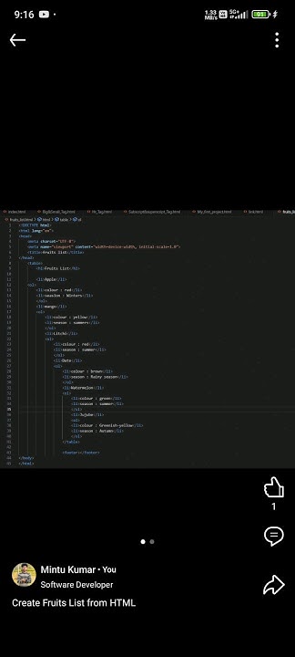 Create Fruits List From Html Shortsfeed Programming Coding Youtube