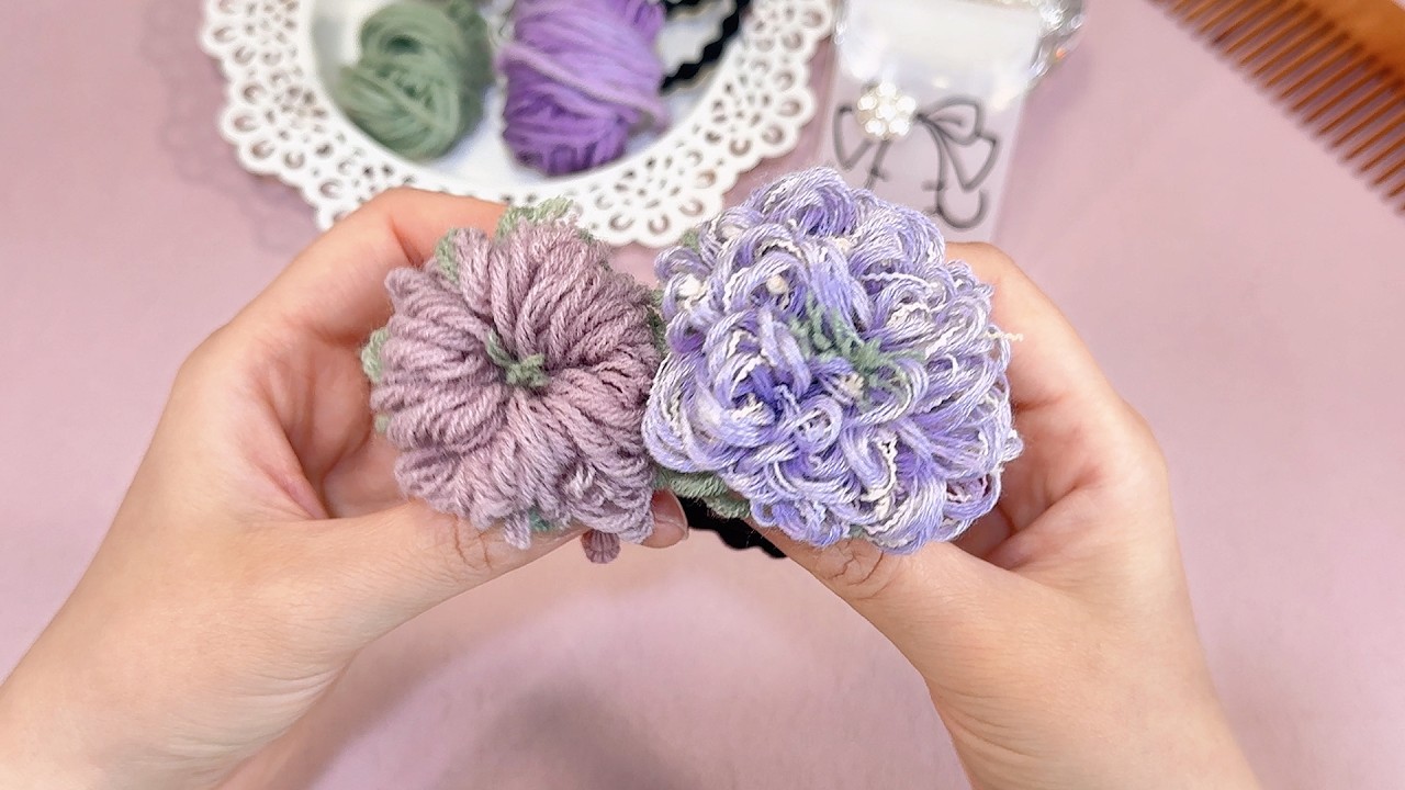 【Easy Diy】🌸 How to make pretty yarn flower hair tie with the help of ...