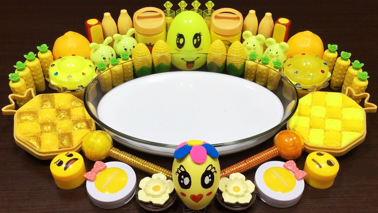 Yellow Slime | Mixing Beads and Glitter into Slime ASMR! Satisfying ...