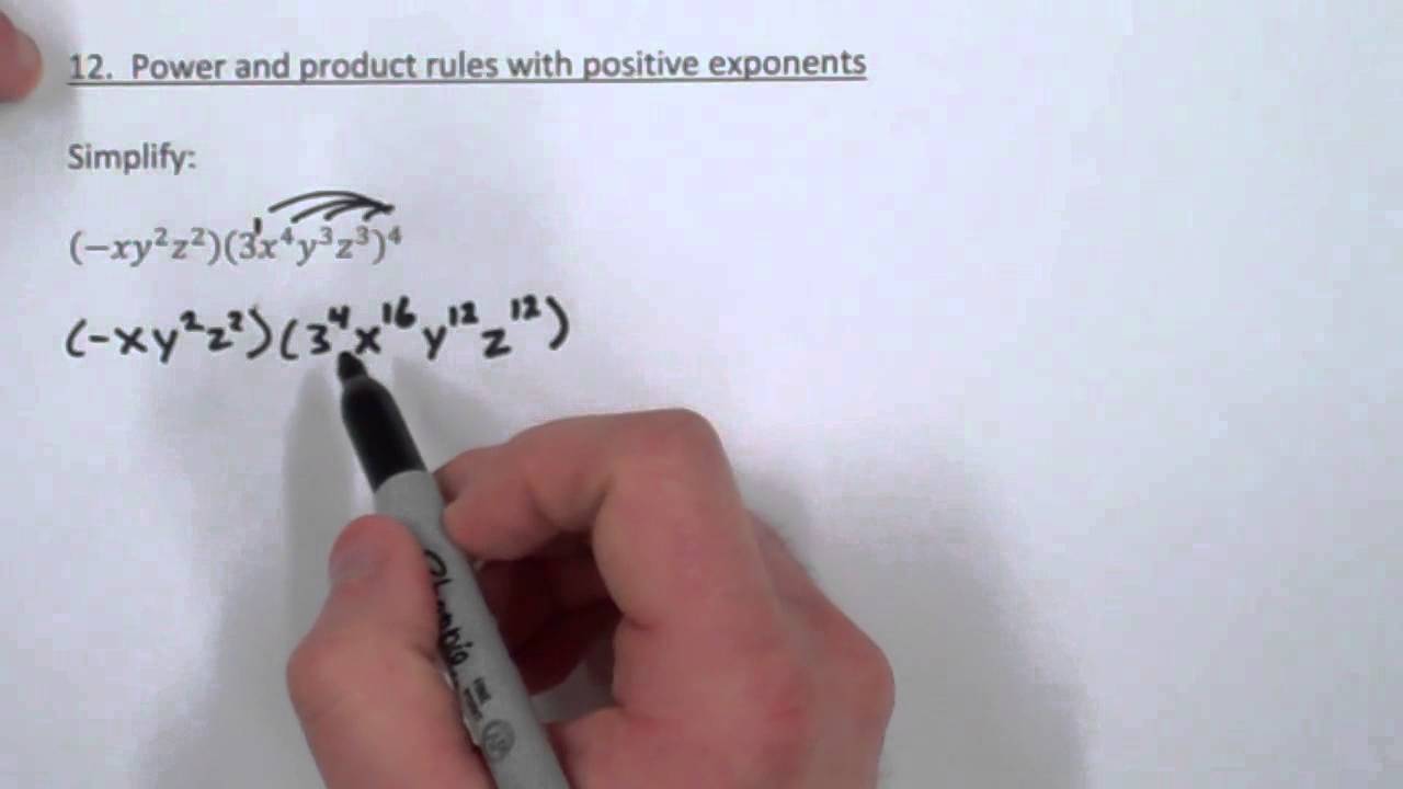 PreTest 12 Power and Product Rules with Positive Exponents - YouTube