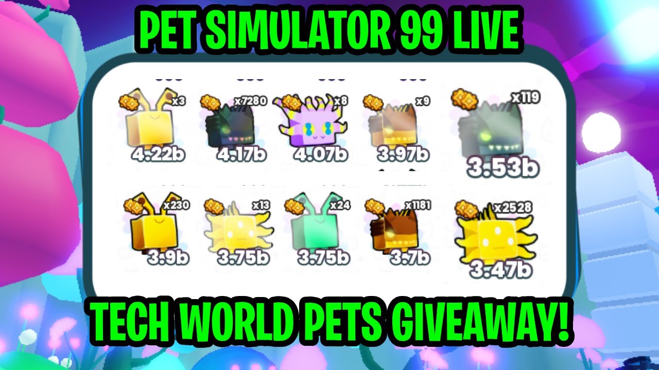 🔴PET SIMULATOR 99 LIVE // TECH WORLD PET GIVEAWAY + DIAMONDS GIVEAWAY ...