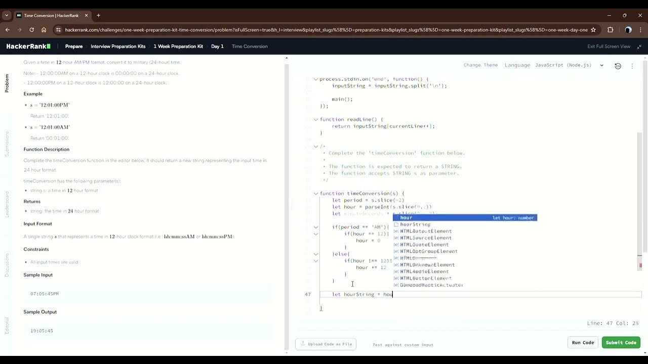 Time Conversion HackerRank using javascript - YouTube