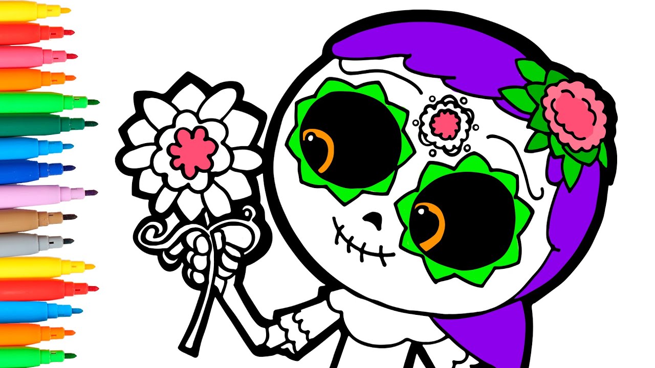 Dibuja y Colorea una CATRINA mexicana 🌺💀🌹 Dibujos para niños - YouTube