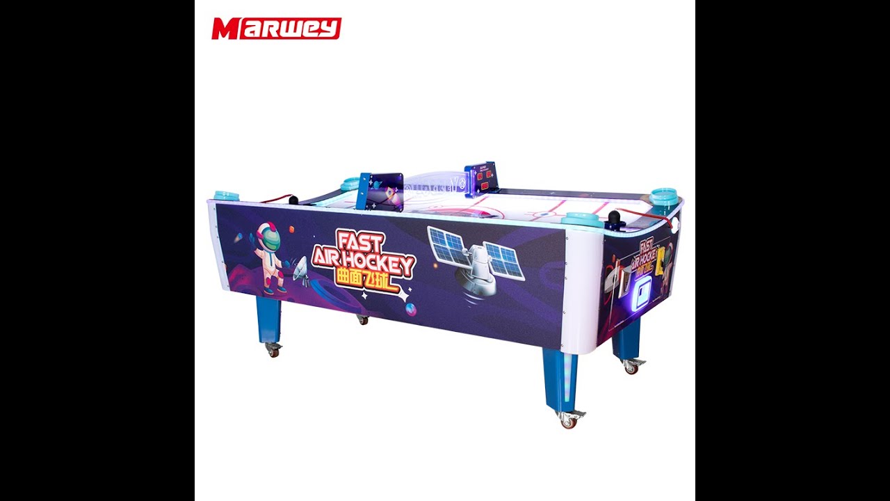 Curved air hockey arcade game machine with electronic score counter ...