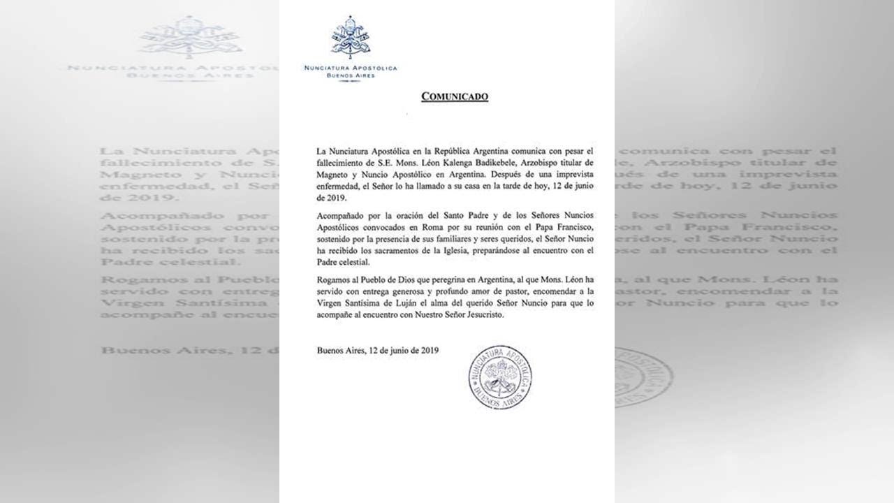 Murió el embajador del Papa en la Argentina, monseñor Leon Kalenga ...