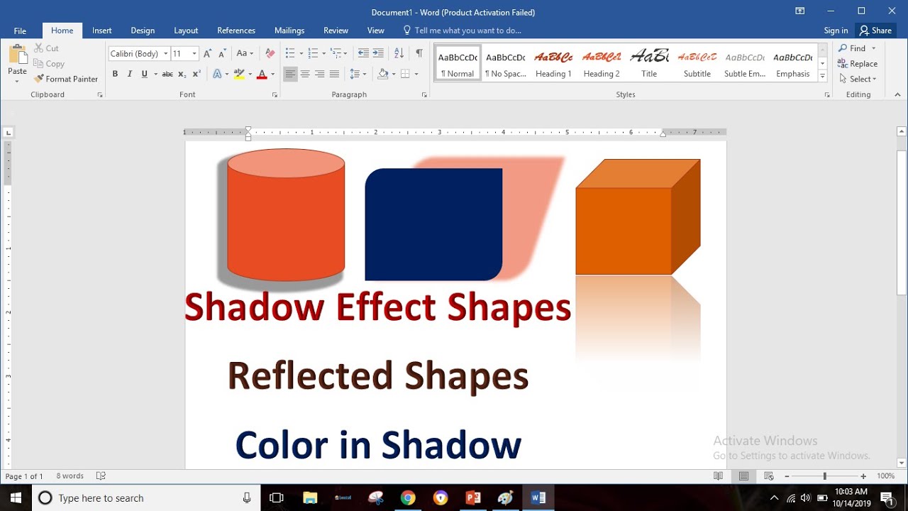 Shadow Effect Shapes,Reflection in Shape in MS Word in Hindi | MS Word ...