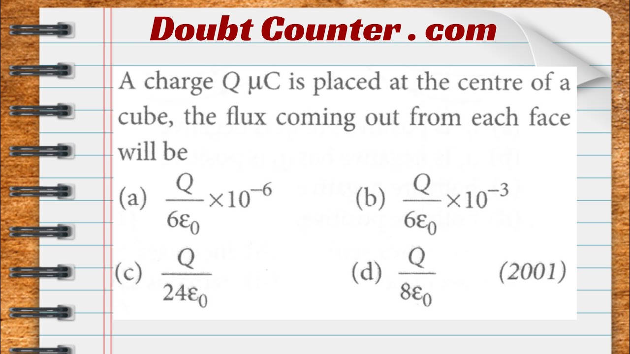 A charge Q C is placed at the center of a cube, the flux coming out ...