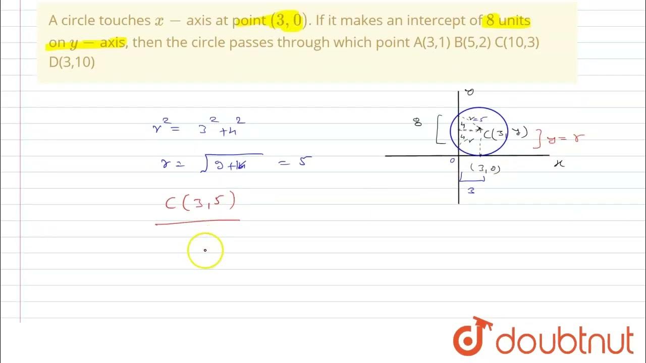 A circle touches x-axis at point (3,0). If it makes an intercept of 8 units on y-axis, then the ...