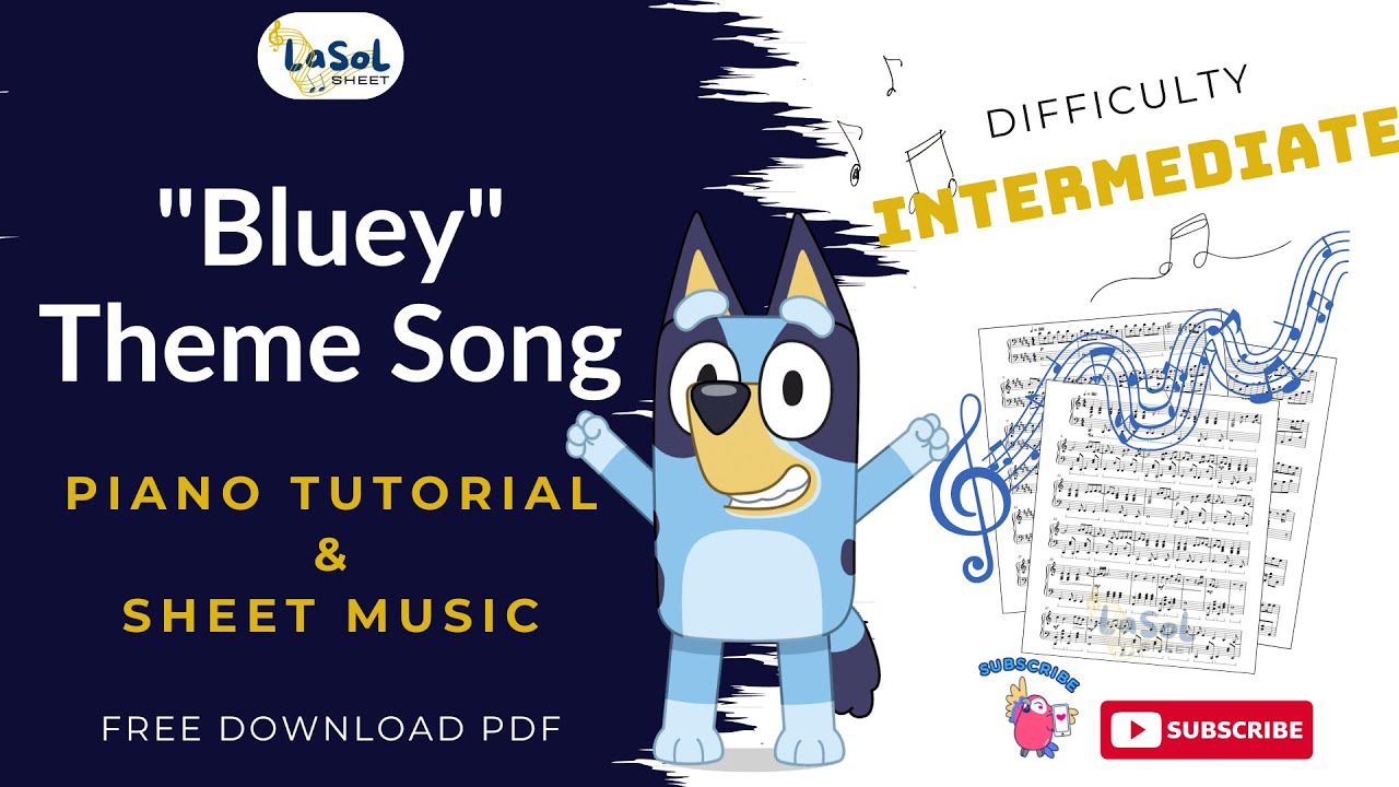 "BLUEY" THEME SONG | PIANO TUTORIAL & SHEET MUSIC (FREE) | Intermediate ...