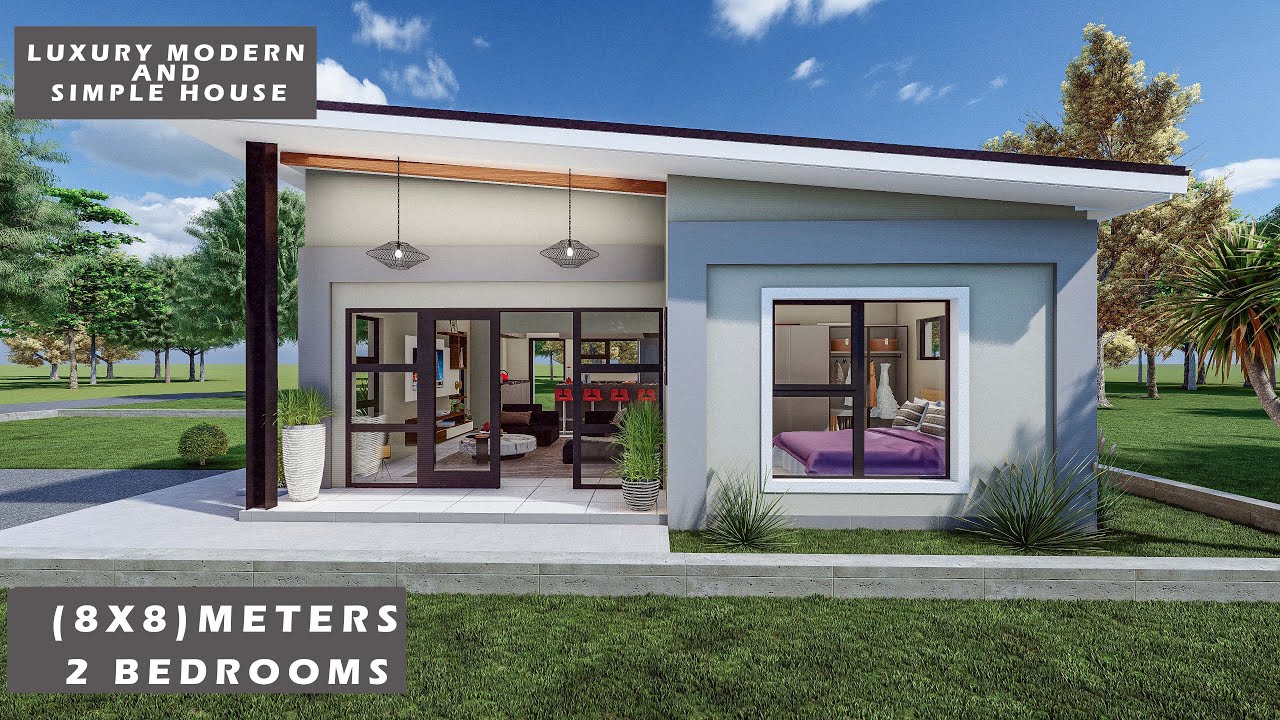 Amazing Modern House Design | 8mX8m (2 Bedrooms) | Mono pitch Roof ...