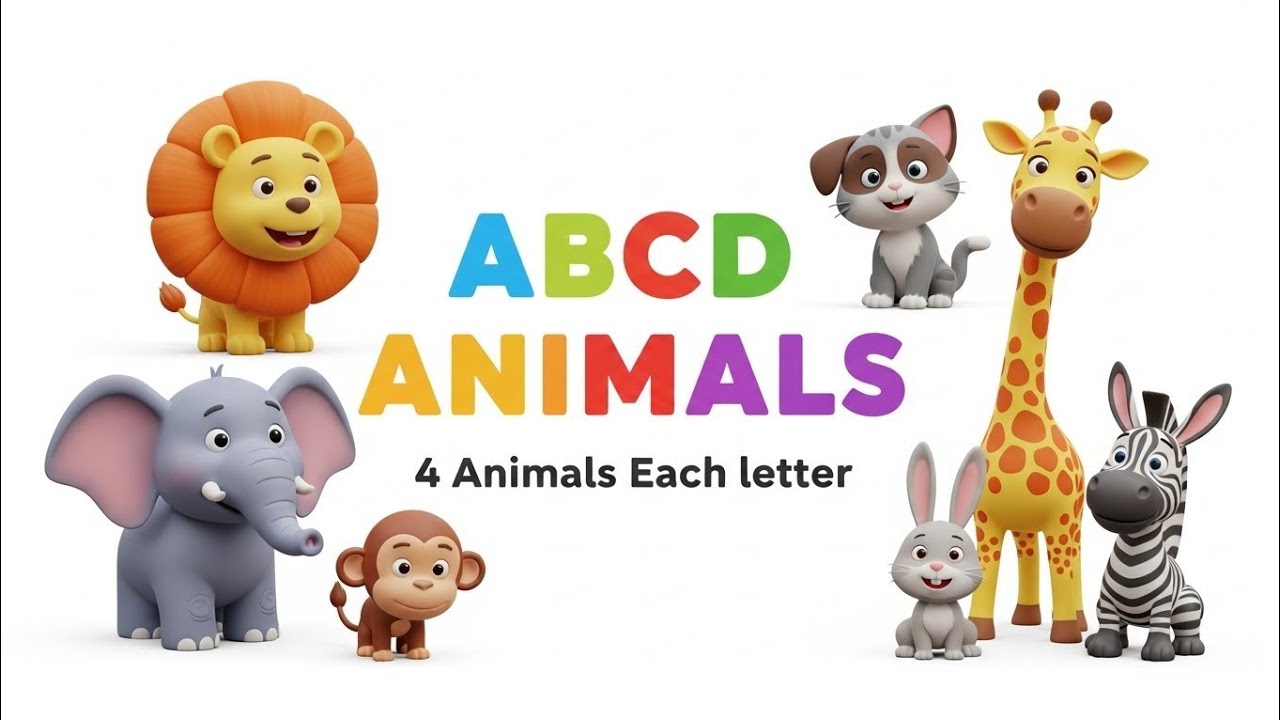 ABCD Animal Song for Kids | 4 Animals for Each Alphabet | English ...