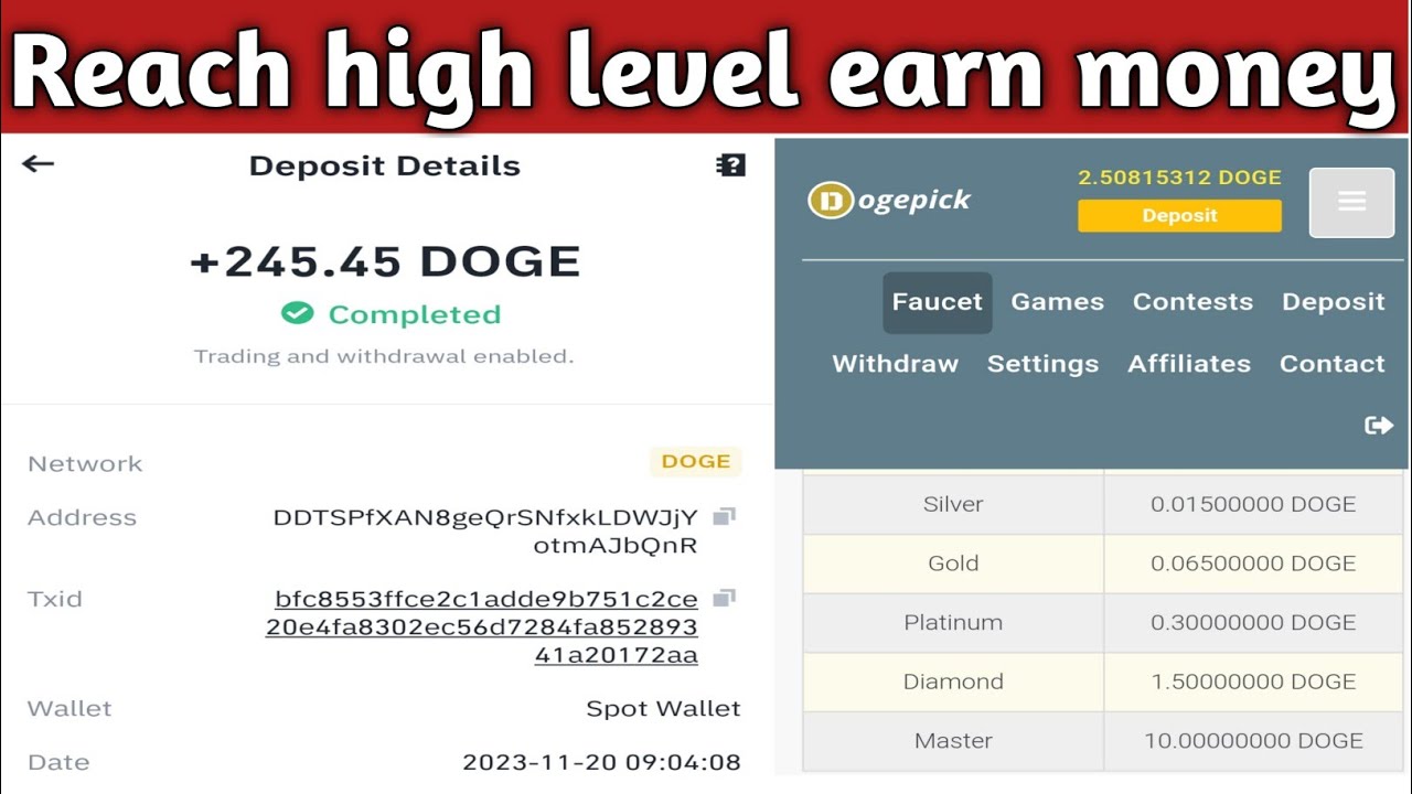 dogepick.io increase level and earn 0.15$ doge instant||win games 🎯💯 ...