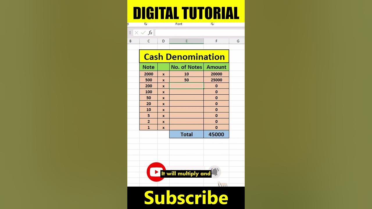 Cash Denomination in Excel | How to Do Cash Denomination in Excel @digitaltutorial425 # ...