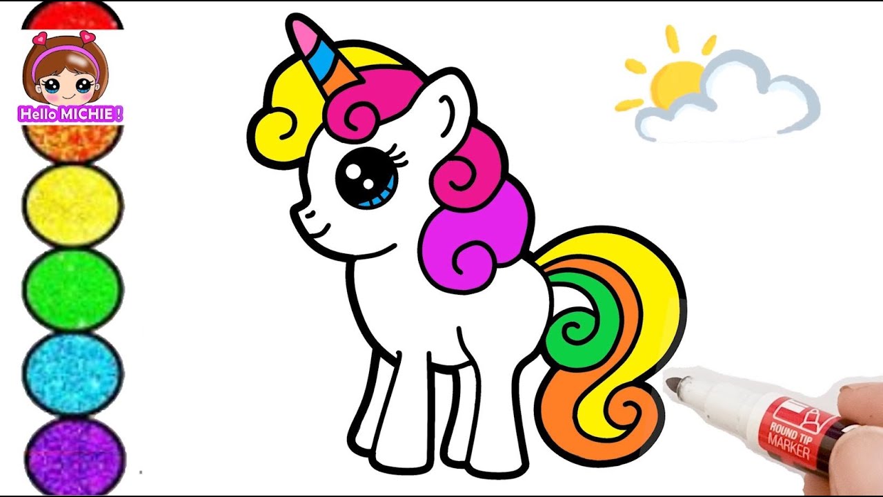 How To Draw Cute Pony with Rainbow Colors For Kids and Toddlers - YouTube