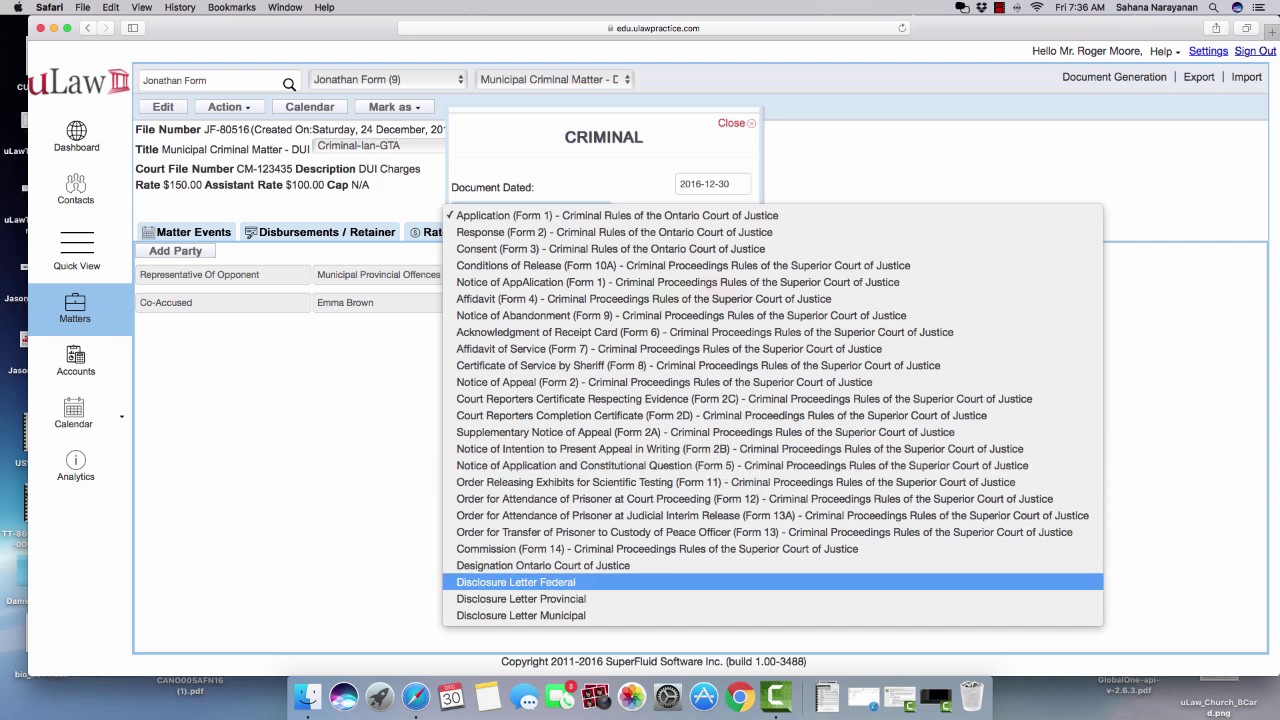 Q164. How to generate Criminal Law Disclosure form for Fed/Prov ...