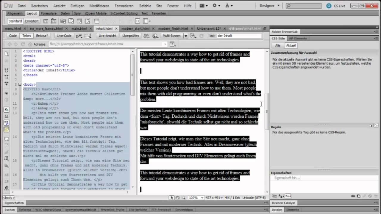 Dreamweaver Tutorial Frames loswerden Teil 2: iFrames durch DIV ...