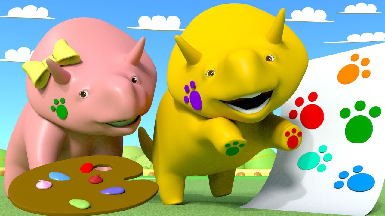 색깔 배우기 공룡 발 페인팅 다이노와 함께 배우기 👶 교육 만화 L Learn With Dino Educational
