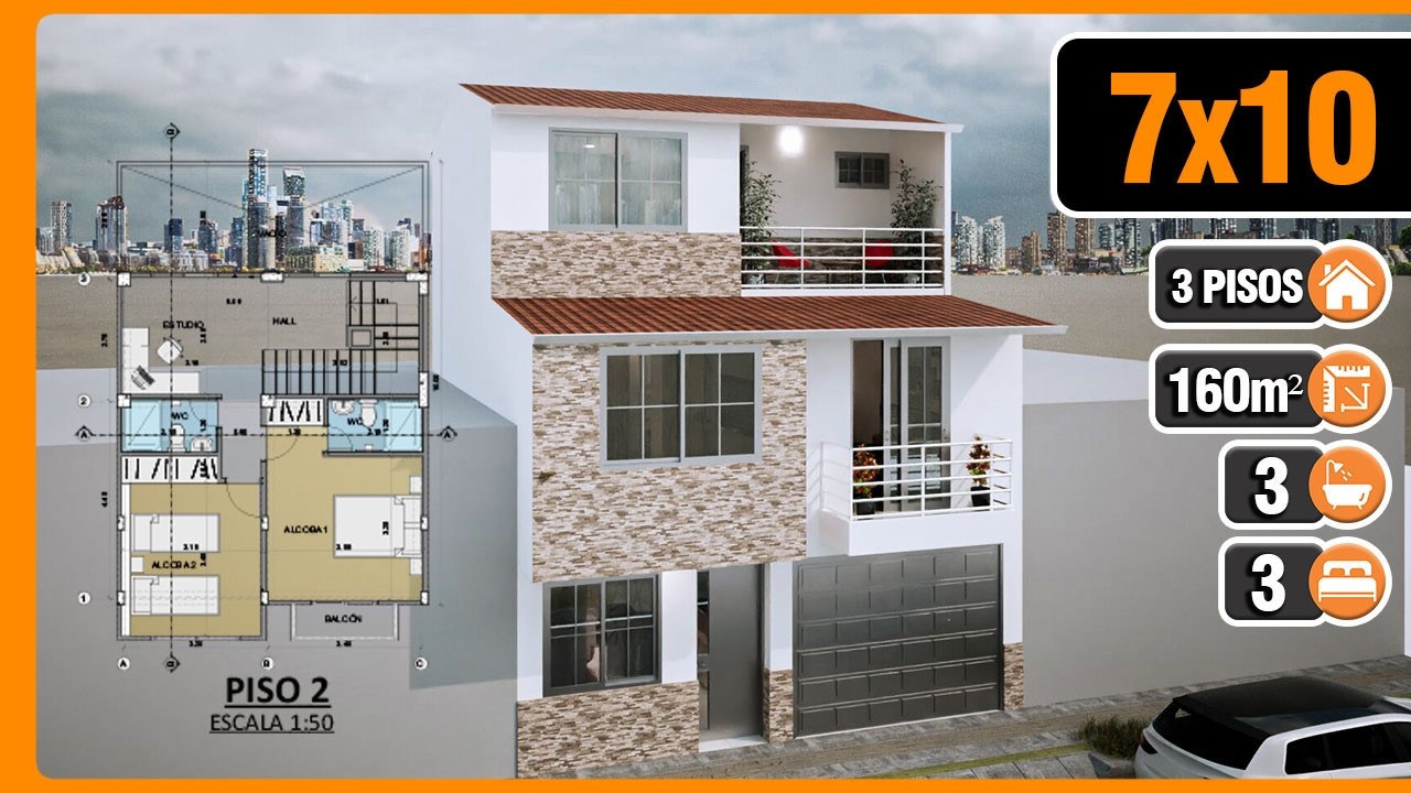 Casa de 7x10 🏡 | CASA 160 m2 | 🟠 PLANOS DE CASAS PEQUEÑAS | House Plans ...