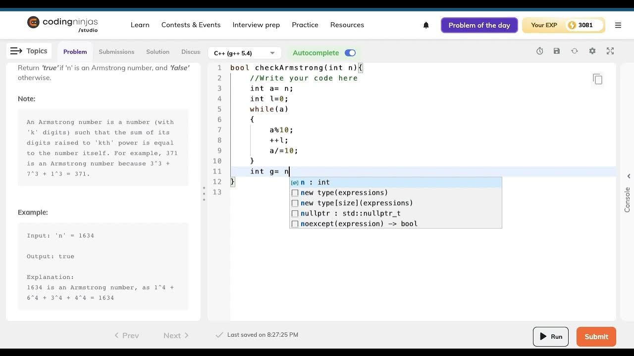 Check Armstrong Number C Solution Coding Ninjas Youtube
