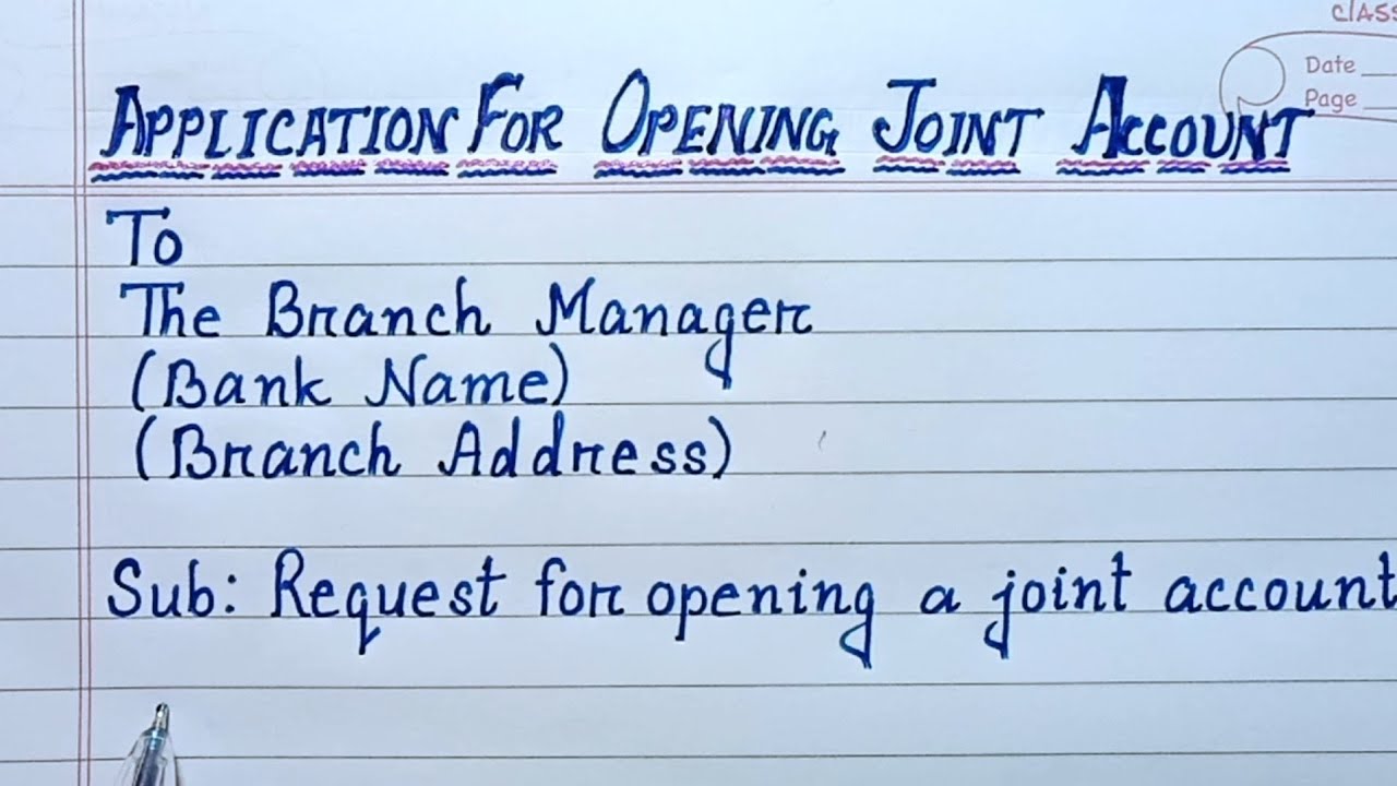 Write an application for opening joint account || Request letter for ...