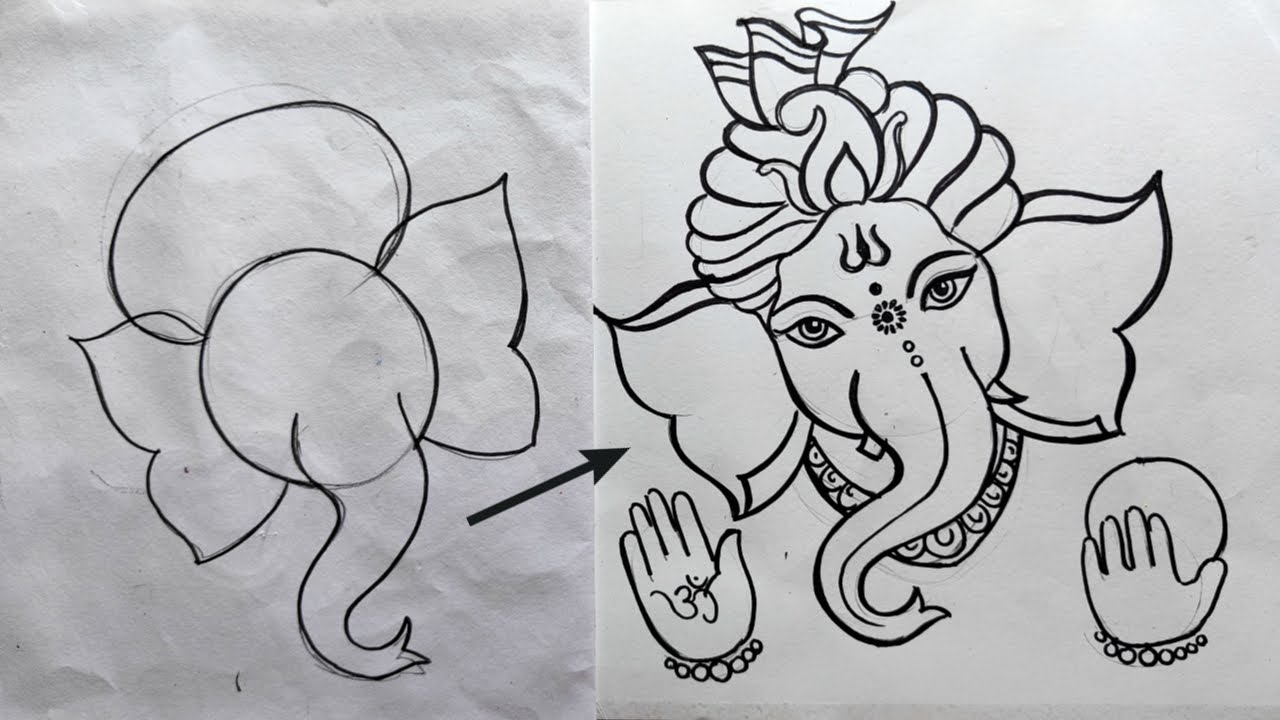 how to draw lord ganesha face easy line art drawing for ganesh ...