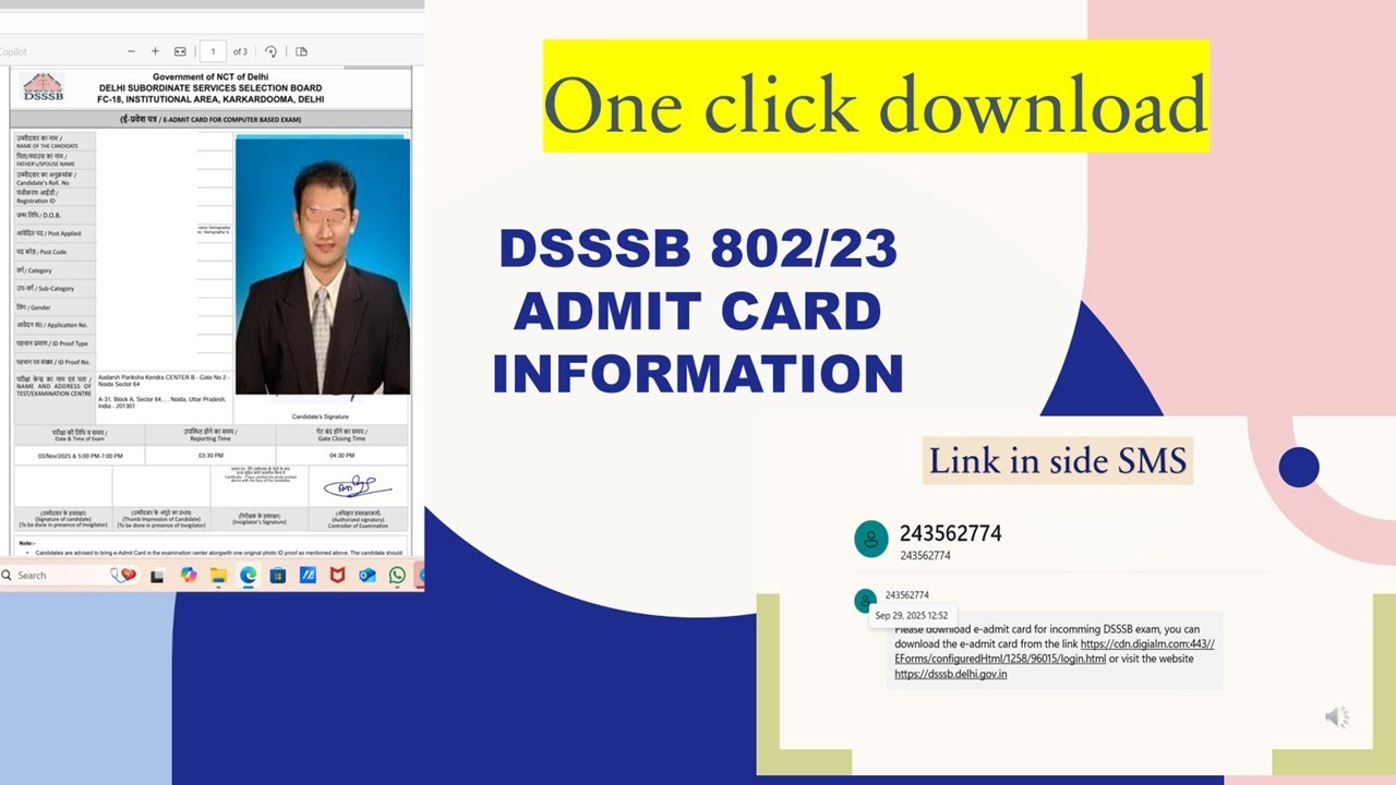 Dsssb 802/23 ldc and other exam admit card download link and complete ...