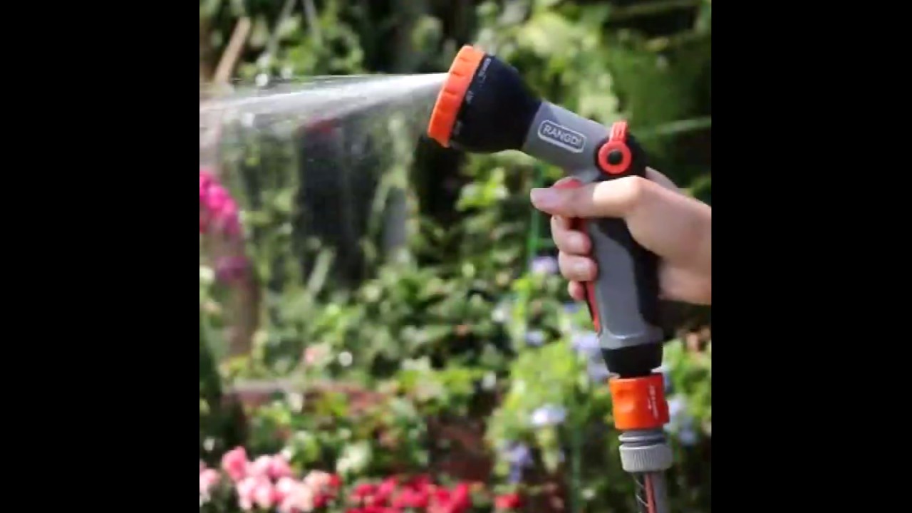 Garden water gun with 9 spray patterns. - YouTube