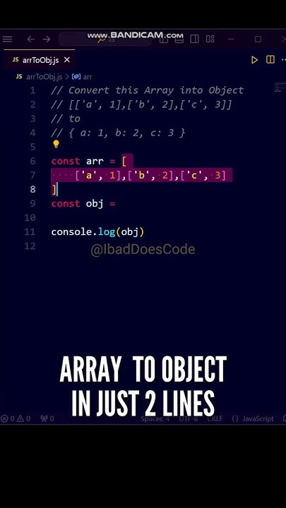 😍😍 Convert Array Into Objects In Javascript Es6 With Just 2 Lines Of Code Shorts Javascript 5126
