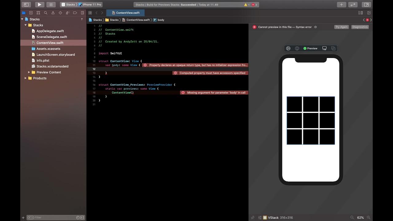 VStack, HStack, and ZStack - Xcode Tutorial - YouTube