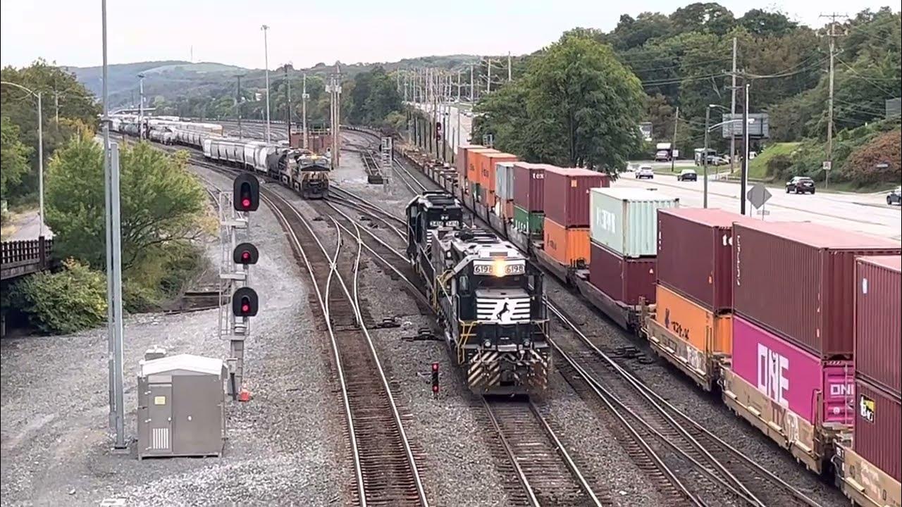 NS Conway yard hump set #6198/ 860/3416 heads into yard: train action surrounds them 10/6/2022 ...