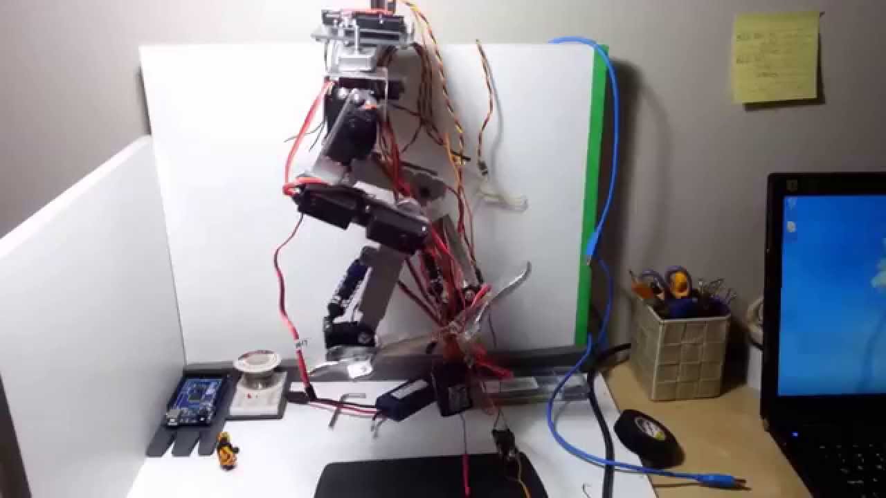 Prototype Bipedal walking robot, part 1 - YouTube