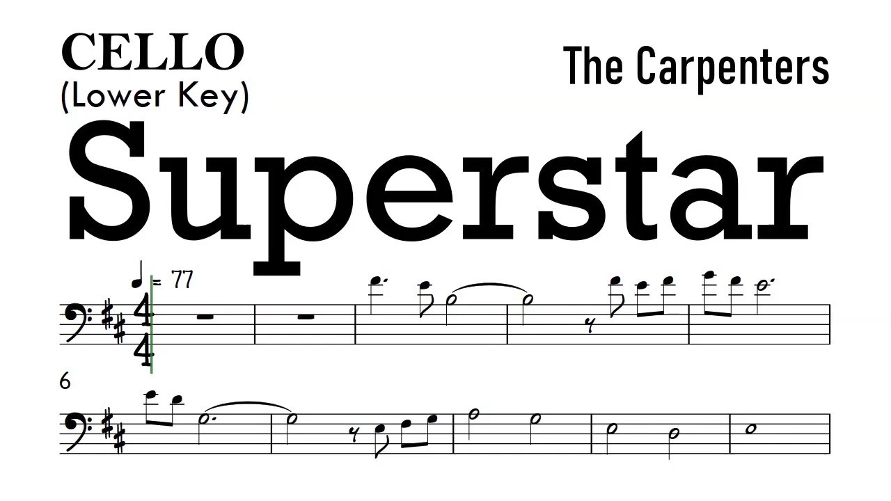 SUPERSTAR The Carpenters Cello Sheet Music Backing Track Partitura ...