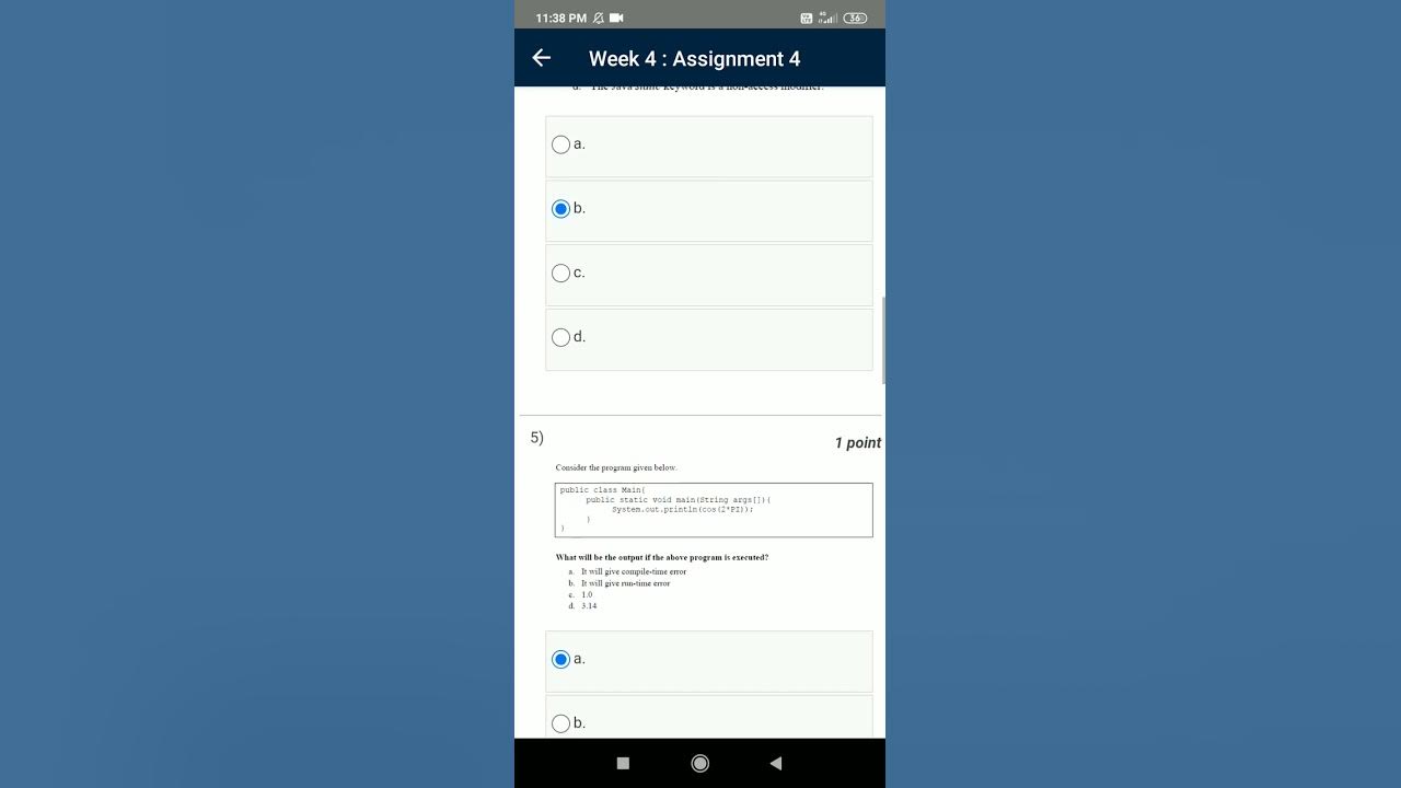 JAVA NPTEL WEEK 4 QUIZ SOLUTIONS - YouTube