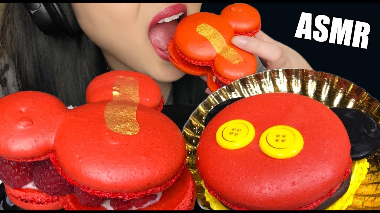 ASMR DISNEY MICKEY MACARONS CHOCOLATE AND RASPBERRIES (Eating Sounds ...