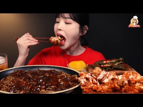 문복희 Eat with Boki | ASMR | Mukbang Spicy crispy fried chicken with spicy black noodles