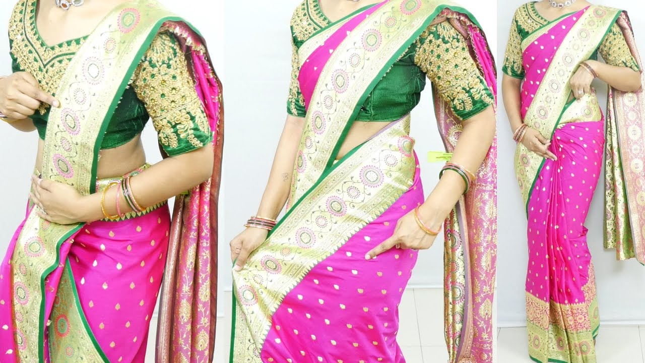 How to make perfect pleats in Heavy silk saree draping tutorial/step by ...