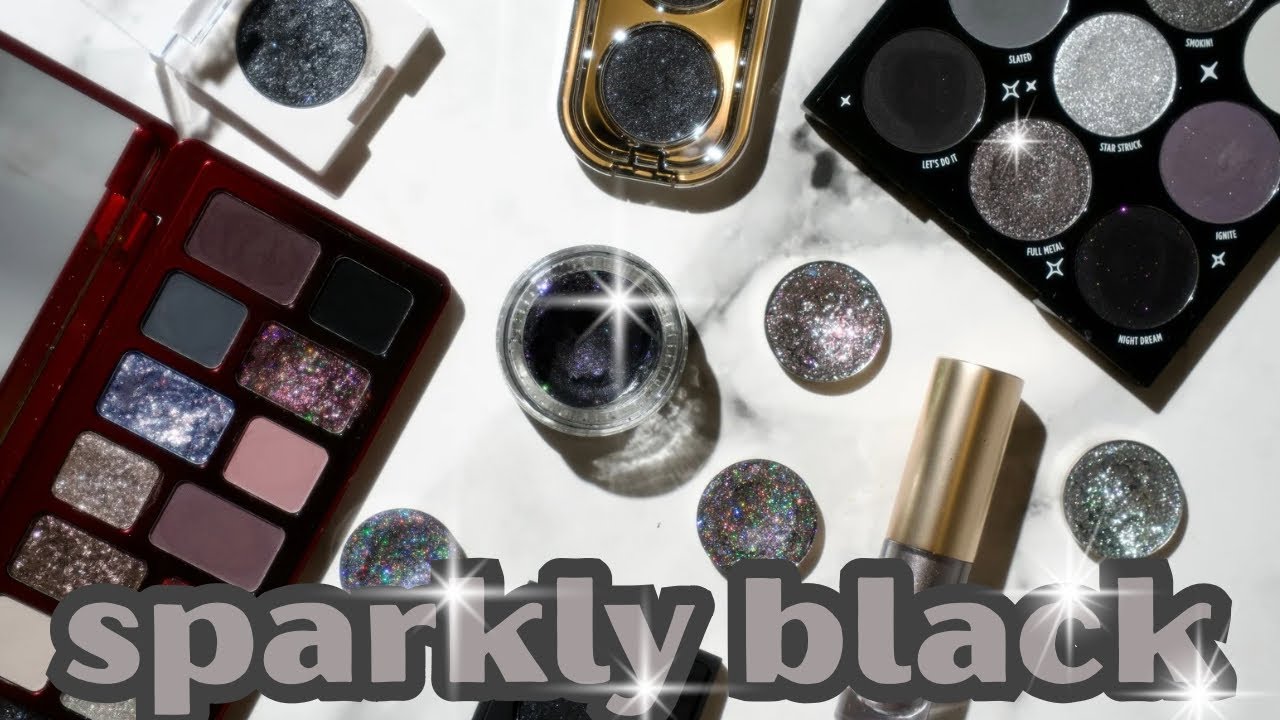 All of the black and charcoal sparkly eyeshadow options: swatched ...
