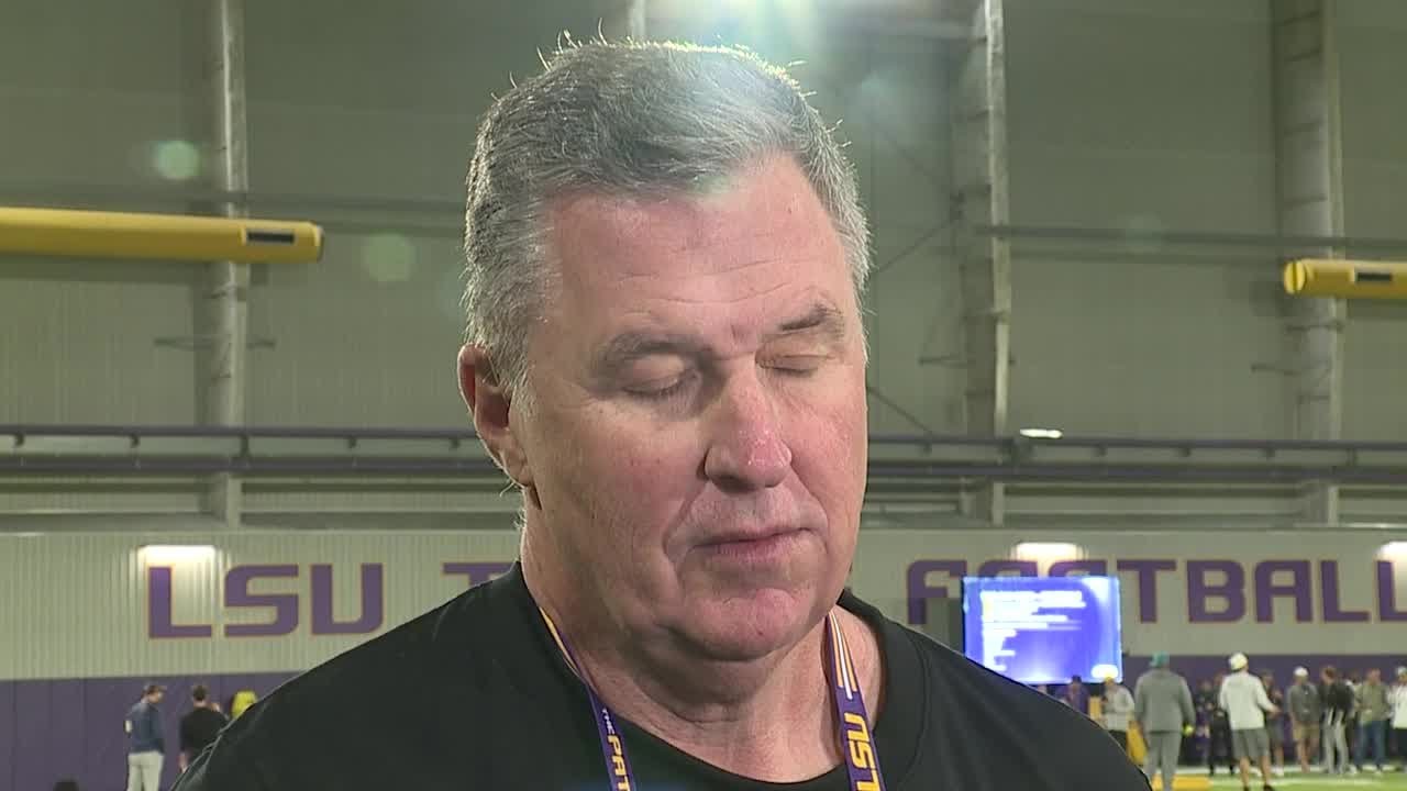 Saints OL coach Doug Marrone at LSU Pro Day - YouTube