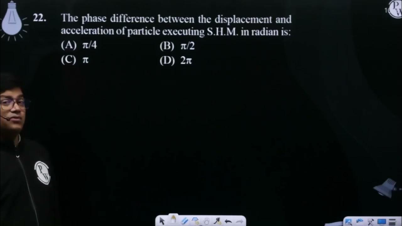 The phase difference between the displacement and acceleration of particle executing S.H.M. in r ...