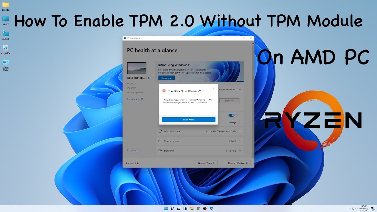 How To Enable TPM 2 0 Without TPM Module On AMD PC - YouTube